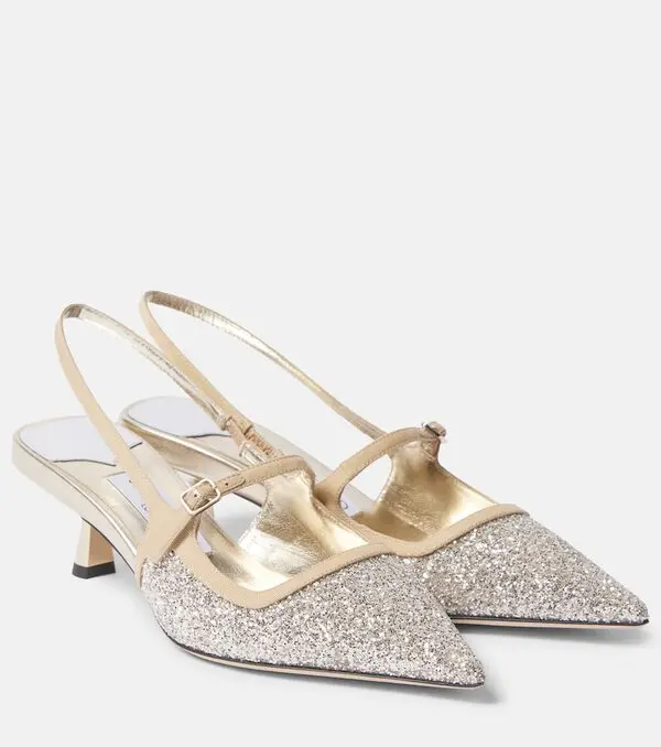 JIMMY CHOO Didi 45 Glitter Slingback Pumps - Beige