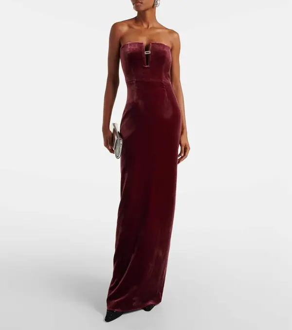 Buy Roland Mouret Embellished Velvet Bustier Gown - Burgundy At 30% Off |  Editorialist