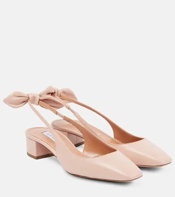 AQUAZZURA Very Bow Tie 35 Leather Slingback Pumps - Pink