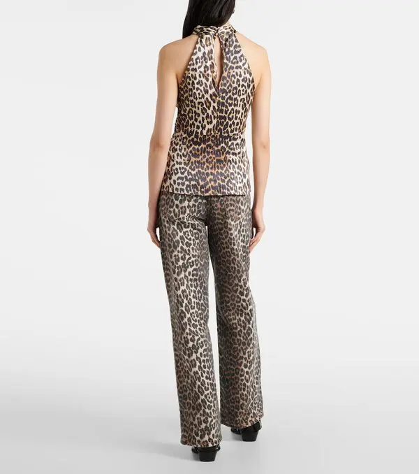 GANNI Leopard-print Halterneck Top - Brown
