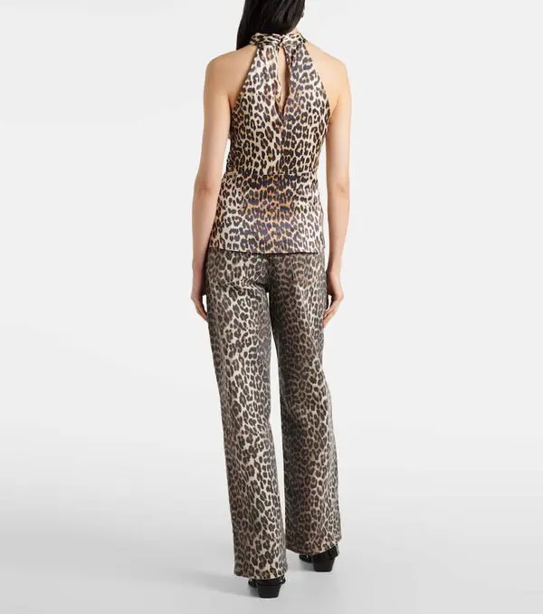 GANNI Leopard-print Halterneck Top - Brown