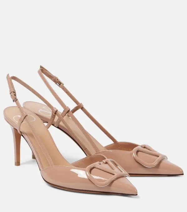 Valentino Garavani Vlogo Signature 80 Patent Leather Slingback Pumps - Neutrals