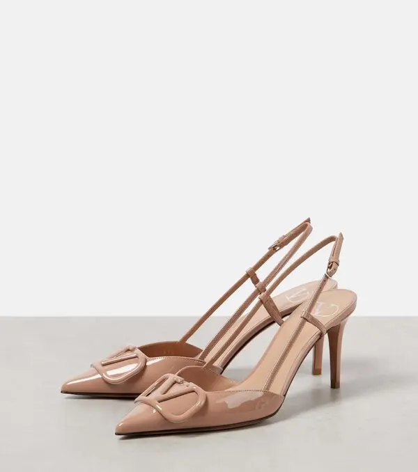 Valentino Garavani Vlogo Signature 80 Patent Leather Slingback Pumps - Neutrals
