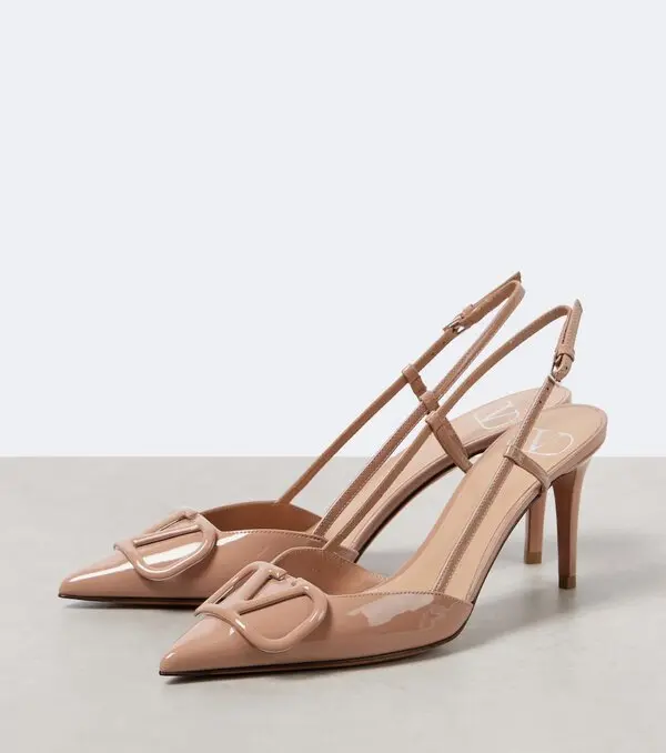 Valentino Garavani Vlogo Signature 80 Patent Leather Slingback Pumps - Neutrals