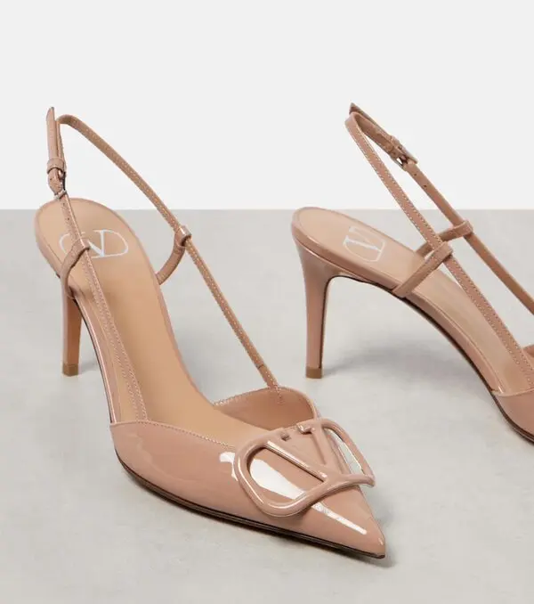 Valentino Garavani Vlogo Signature 80 Patent Leather Slingback Pumps - Neutrals