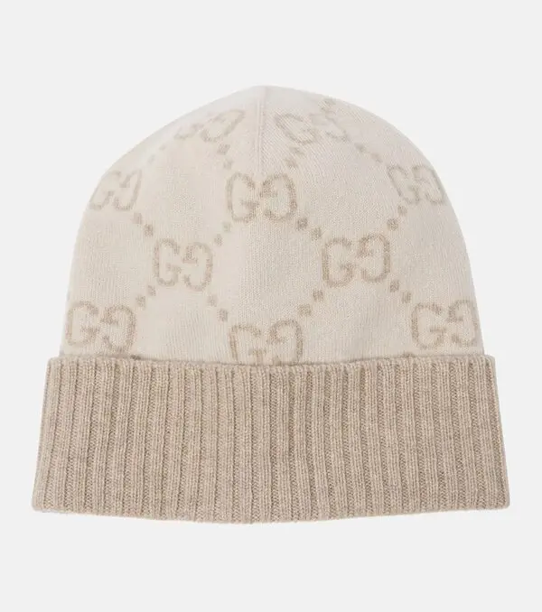 Gucci Gg Cashmere Jacquard Beanie - White