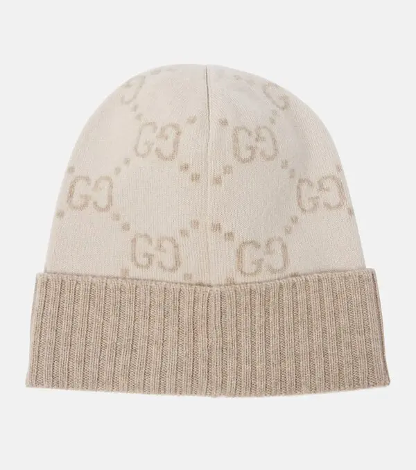 Gucci Gg Cashmere Jacquard Beanie - White