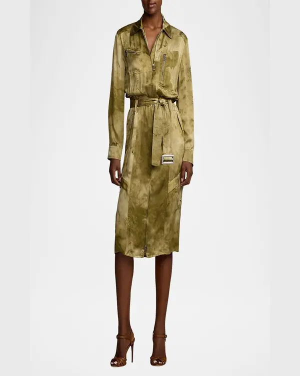 ralph lauren silk shirt dress Belted Silk-Blend A-Line Dress