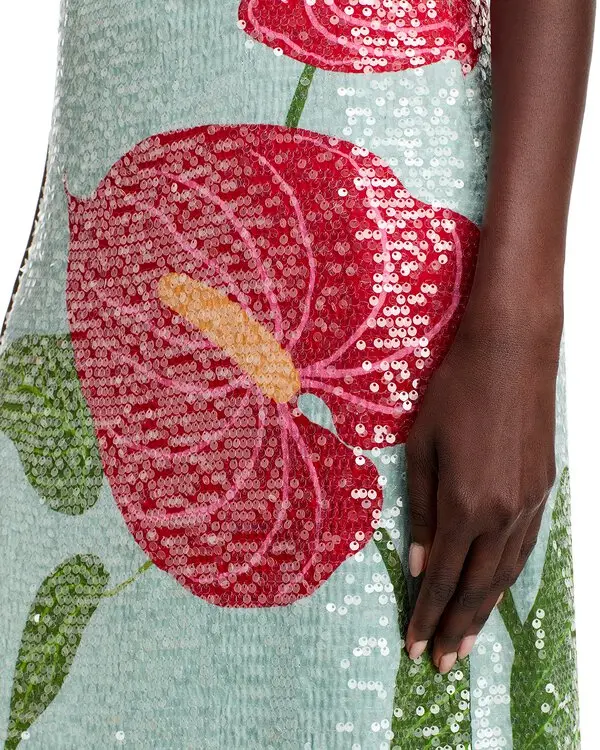 farm rio sequin blue anthurium flowers midi slip dress Blue Anthurium Flowers Slip Maxi Dress – FARM Rio main image 0