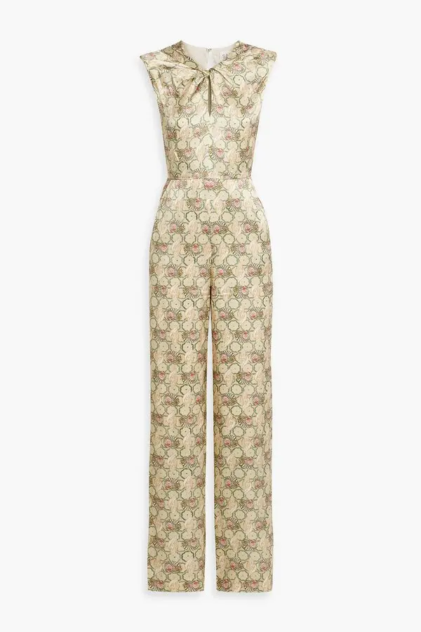 Saloni Claudia Printed Hammered Silksatin Jumpsuit - Pastel Yellow