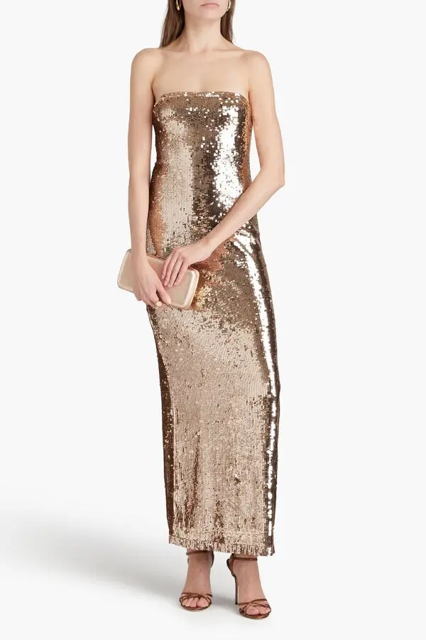 alice and olivia rose gold dress Strapless Sequined Maxi Dress