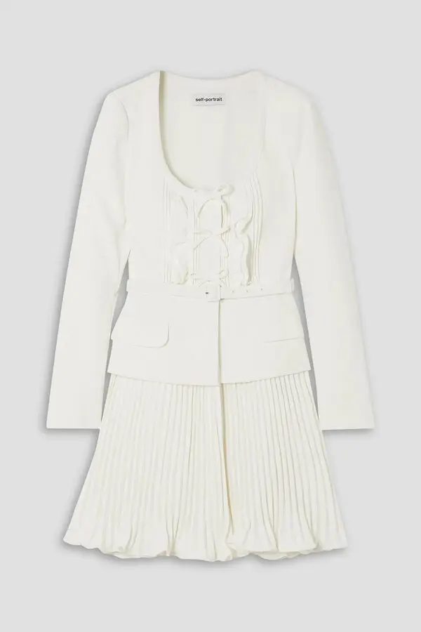 Self-Portrait Belted Bow-Detailed Crepe Mini Dress In Ivory - 55% Off |  Editorialist