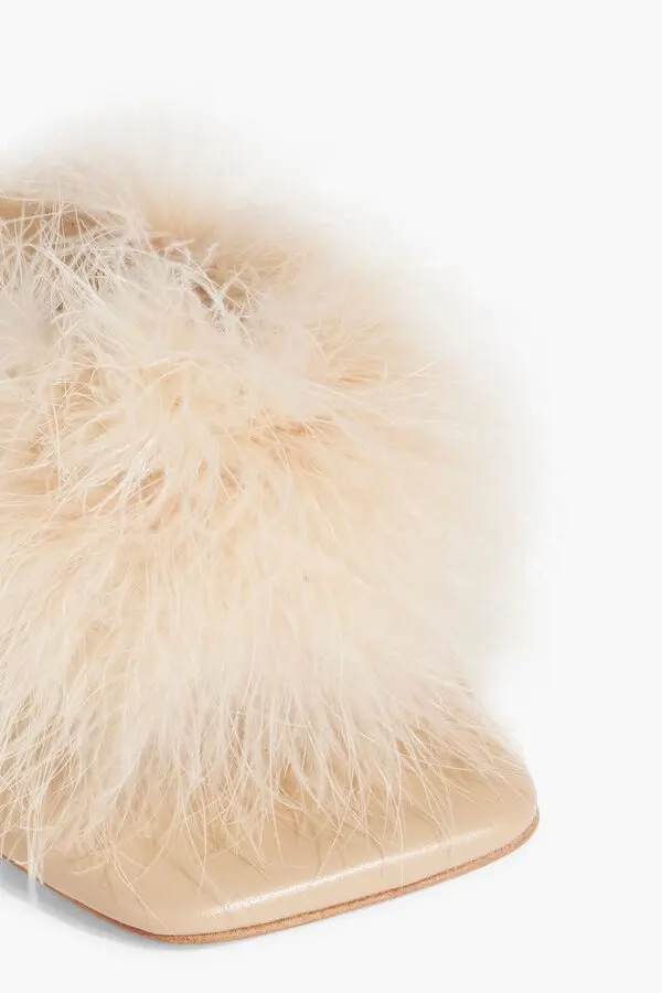 Sleeper Feather-embellished Leather Mules