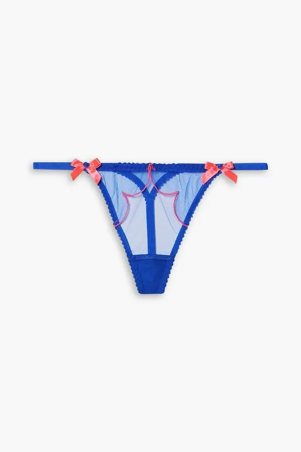 Agent Provocateur Lorna Bowembellished Embroidered Tulle Lowrise Thong