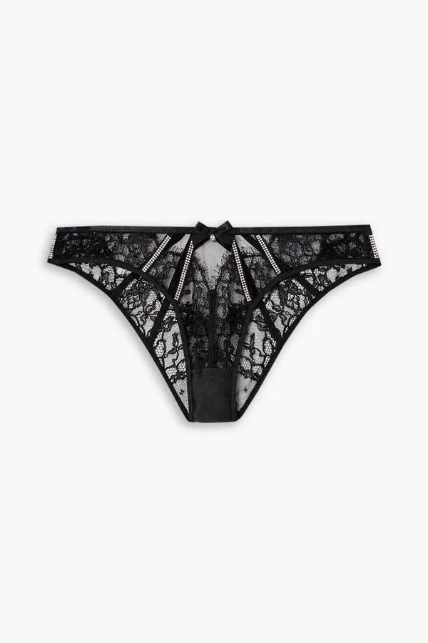 Agent Provocateur Caitriona Crystalembellished Satintrimmed Cutout Lace Briefs - Black