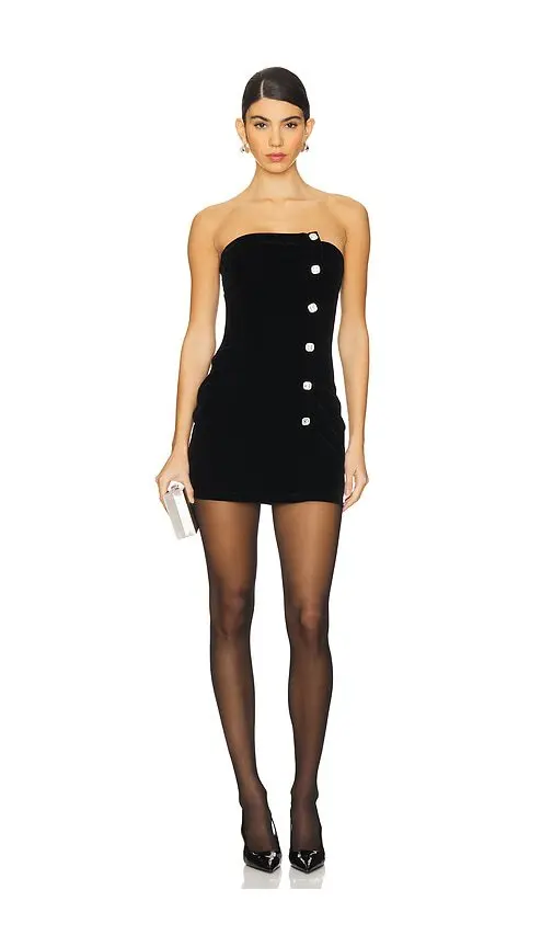 Superdown Velvet Button Detailed Mini Dress - Black