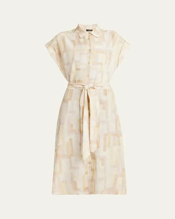 Kiton Abstract Printed Belted Dress