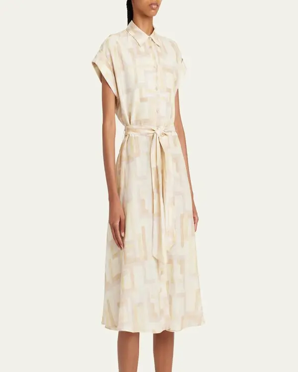 Kiton Abstract Printed Belted Dress