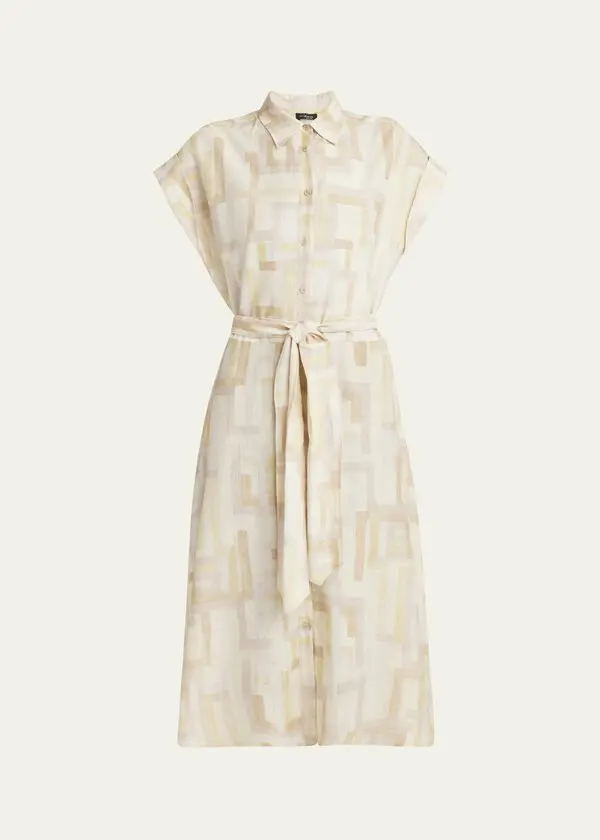 Kiton Abstract Printed Belted Dress