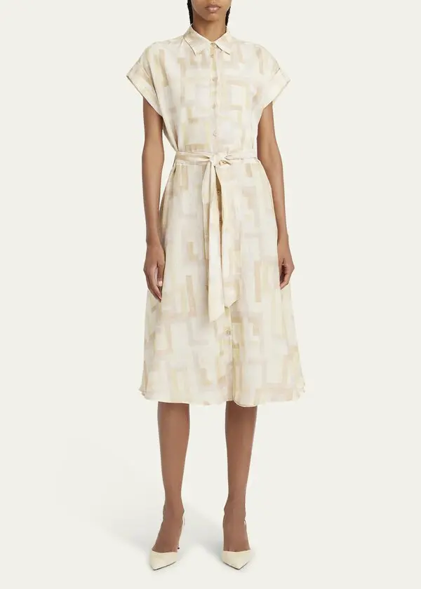 Kiton Abstract Printed Belted Dress