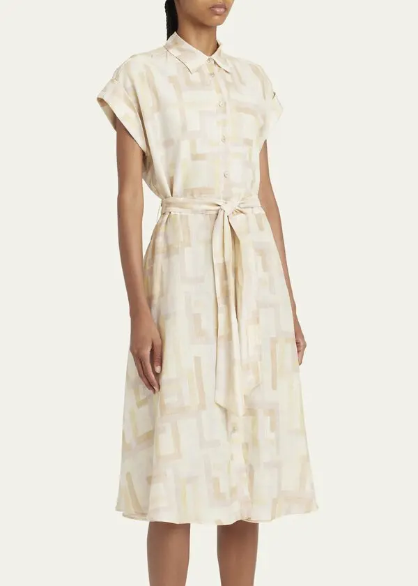 Kiton Abstract Printed Belted Dress