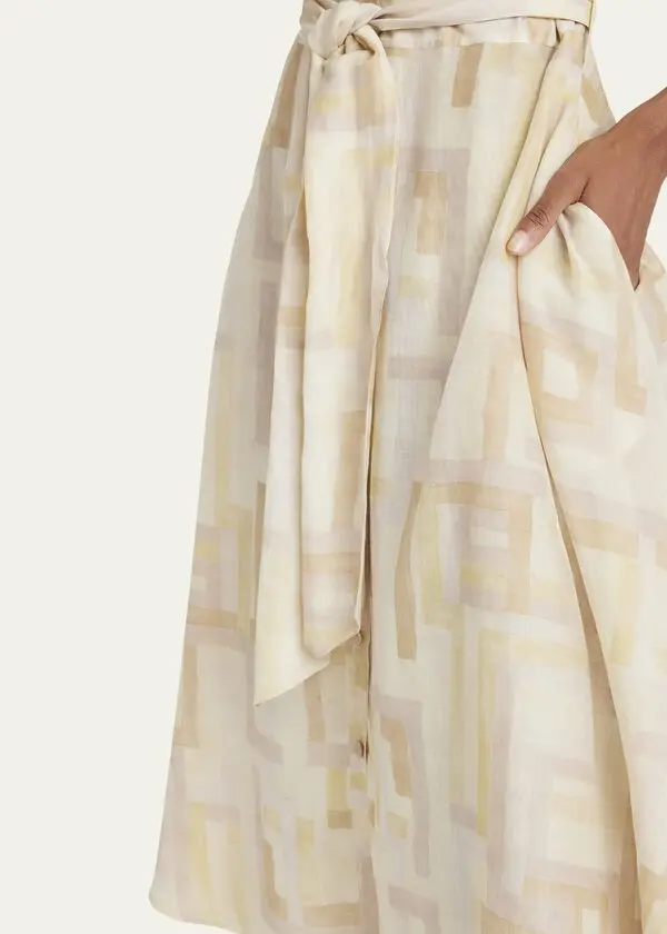 Kiton Abstract Printed Belted Dress