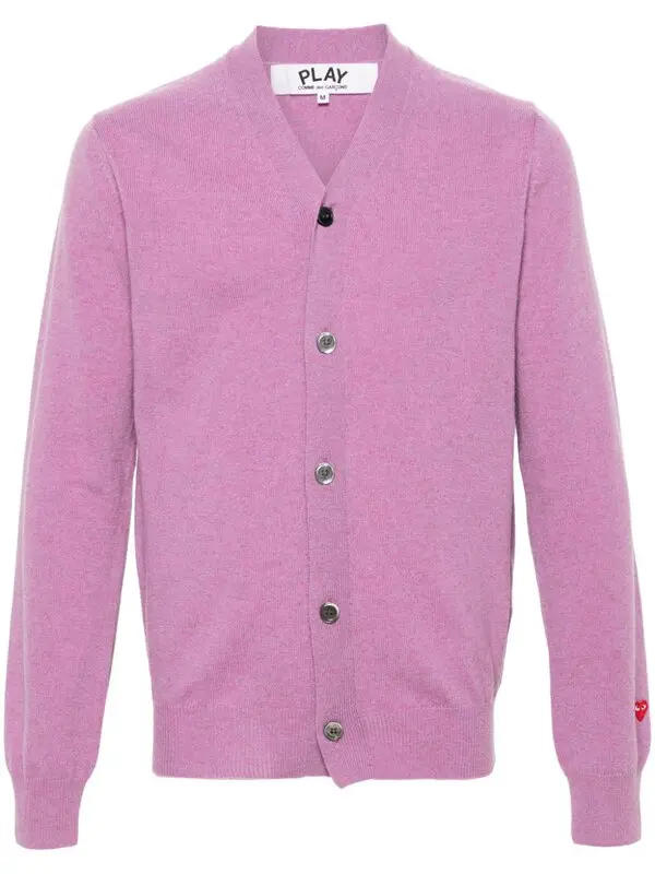 Play Comme Des Garcon V-neck Wool Cardigan - Purple