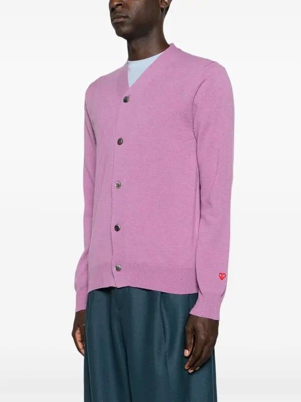 Play Comme Des Garcon V-neck Wool Cardigan - Purple