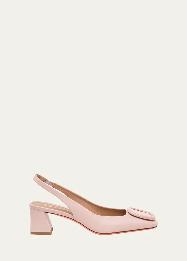 Santoni Leather Buckle Slingback Pumps - Pink