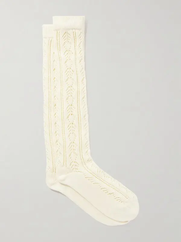 Valentino Garavani Embellished Pointelle-knit Cotton Socks - Off-white