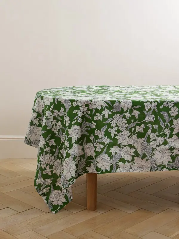 La DoubleJ Large Floral-print Linen Tablecloth - Green