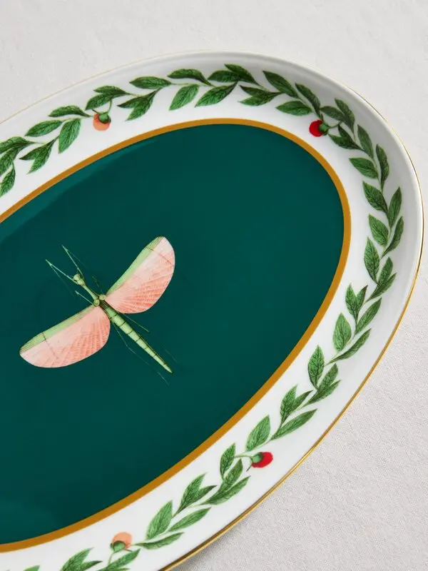 La DoubleJ Gold-plated Porcelain Platter - Green