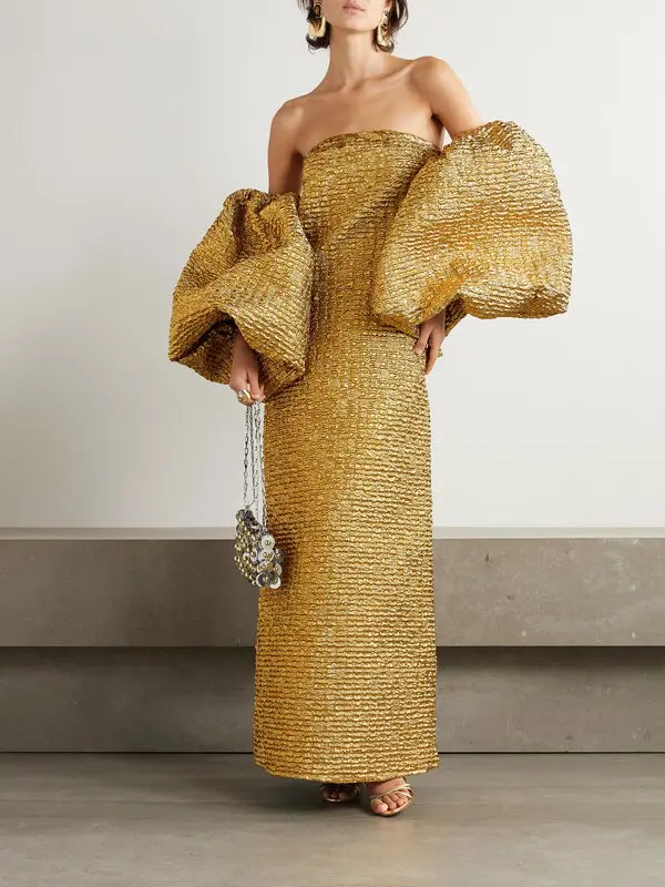 Dima Ayad Off-the-shoulder Metallic-cloqu Gown - Women - Gold Dresses - XXL