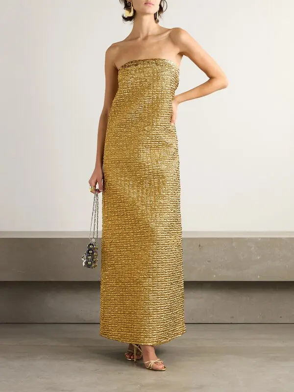 Dima Ayad Off-the-shoulder Metallic-cloqu Gown - Women - Gold Dresses - XXL