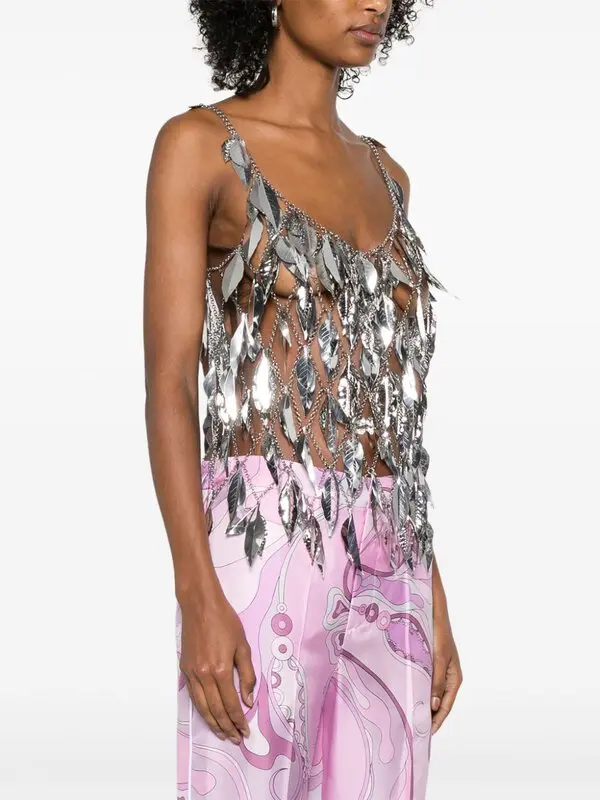 Rabanne Chainmail Top With Leaf Appliqu