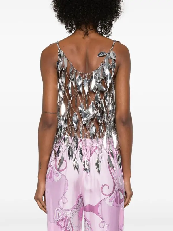 Rabanne Chainmail Top With Leaf Appliqu