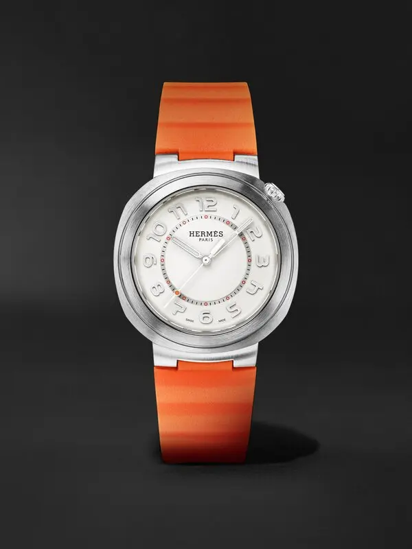 Hermès Cut Automatic 36mm Stainless Steel And Rubber Strap Watch - Orange