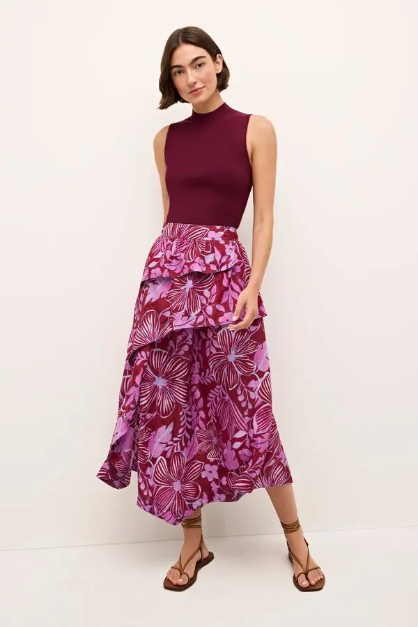 MARIE OLIVER Tilda Floral Handkerchief Hem Midi Skirt