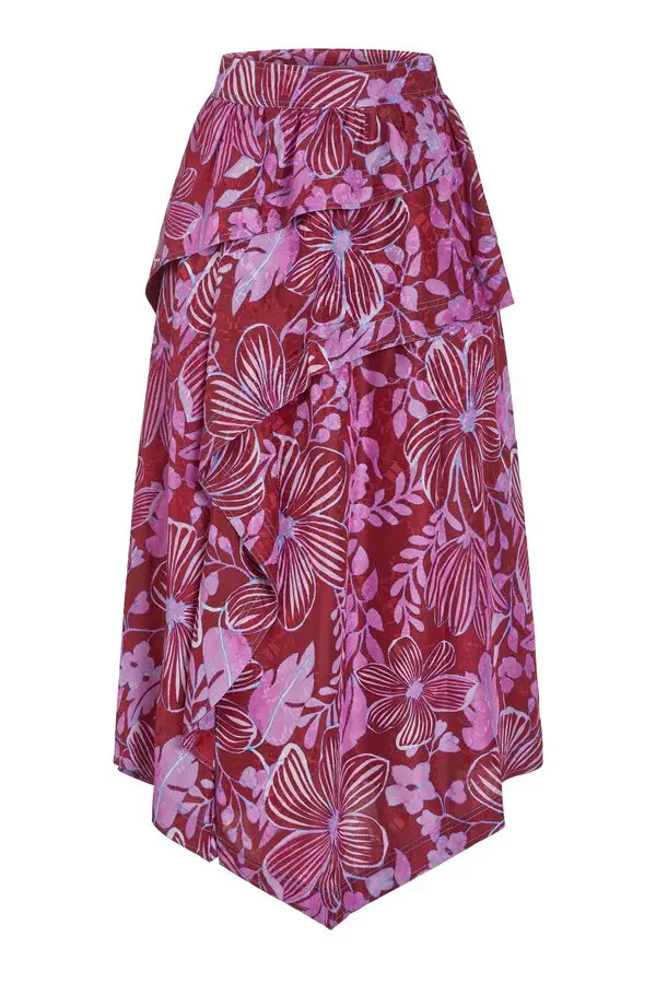 MARIE OLIVER Tilda Floral Handkerchief Hem Midi Skirt
