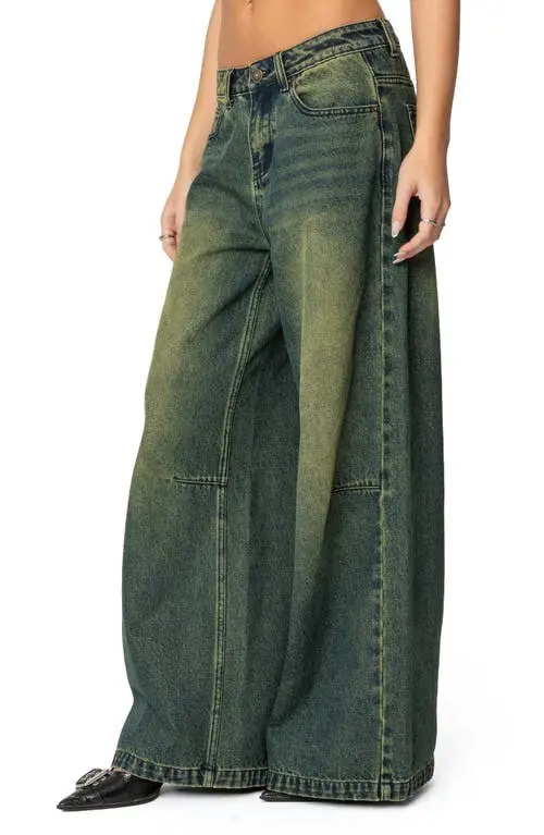 EDIKTED Shawn Tinted Wide Leg Jeans - Blue-washed