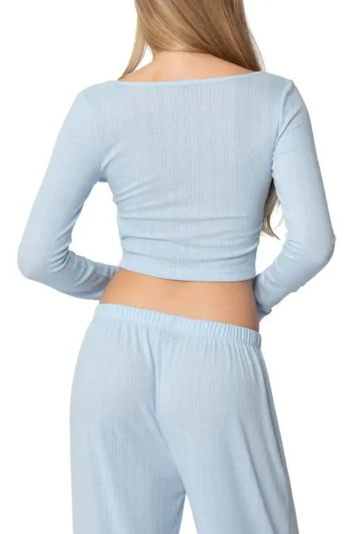 EDIKTED Pointelle Crop Top - Light-blue