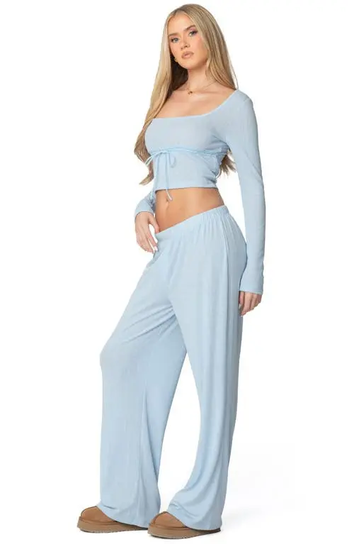 EDIKTED Pointelle Crop Top - Light-blue