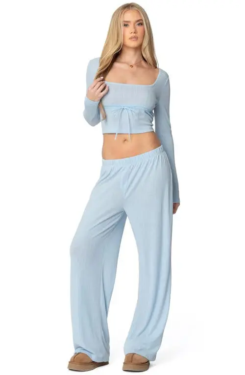 EDIKTED Pointelle Crop Top - Light-blue