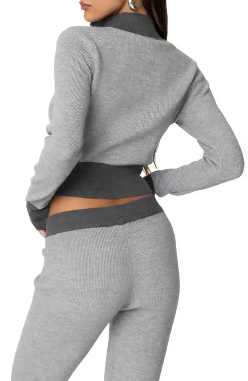 EDIKTED Lei Contrast Trim Half Zip Crop Top