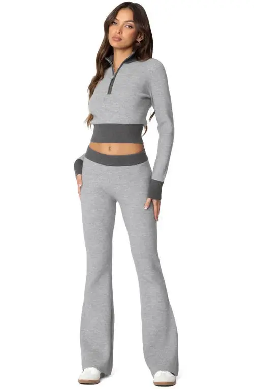 EDIKTED Lei Contrast Trim Half Zip Crop Top