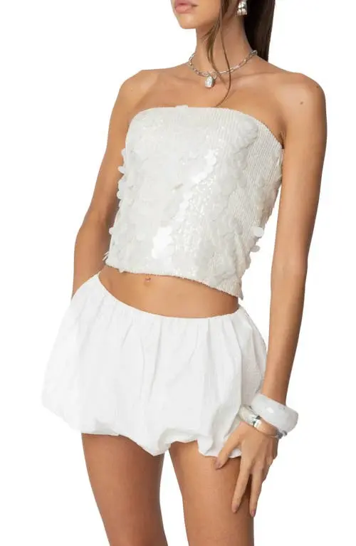 EDIKTED Samara Strapless Sequin Top