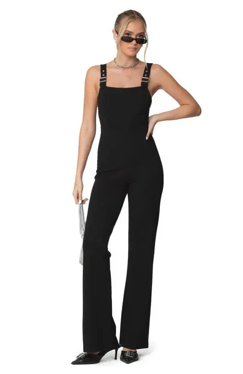 EDIKTED Bianka Buckle Strap Flare Jumpsuit