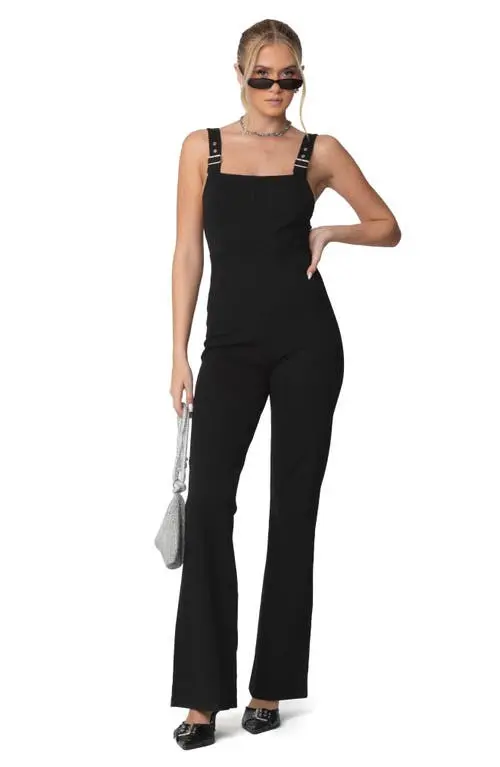 EDIKTED Bianka Buckle Strap Flare Jumpsuit