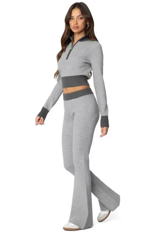 EDIKTED Lei Contrast Trim Knit Flare Pants