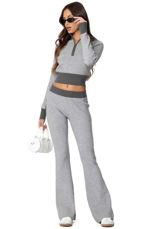 EDIKTED Lei Contrast Trim Knit Flare Pants